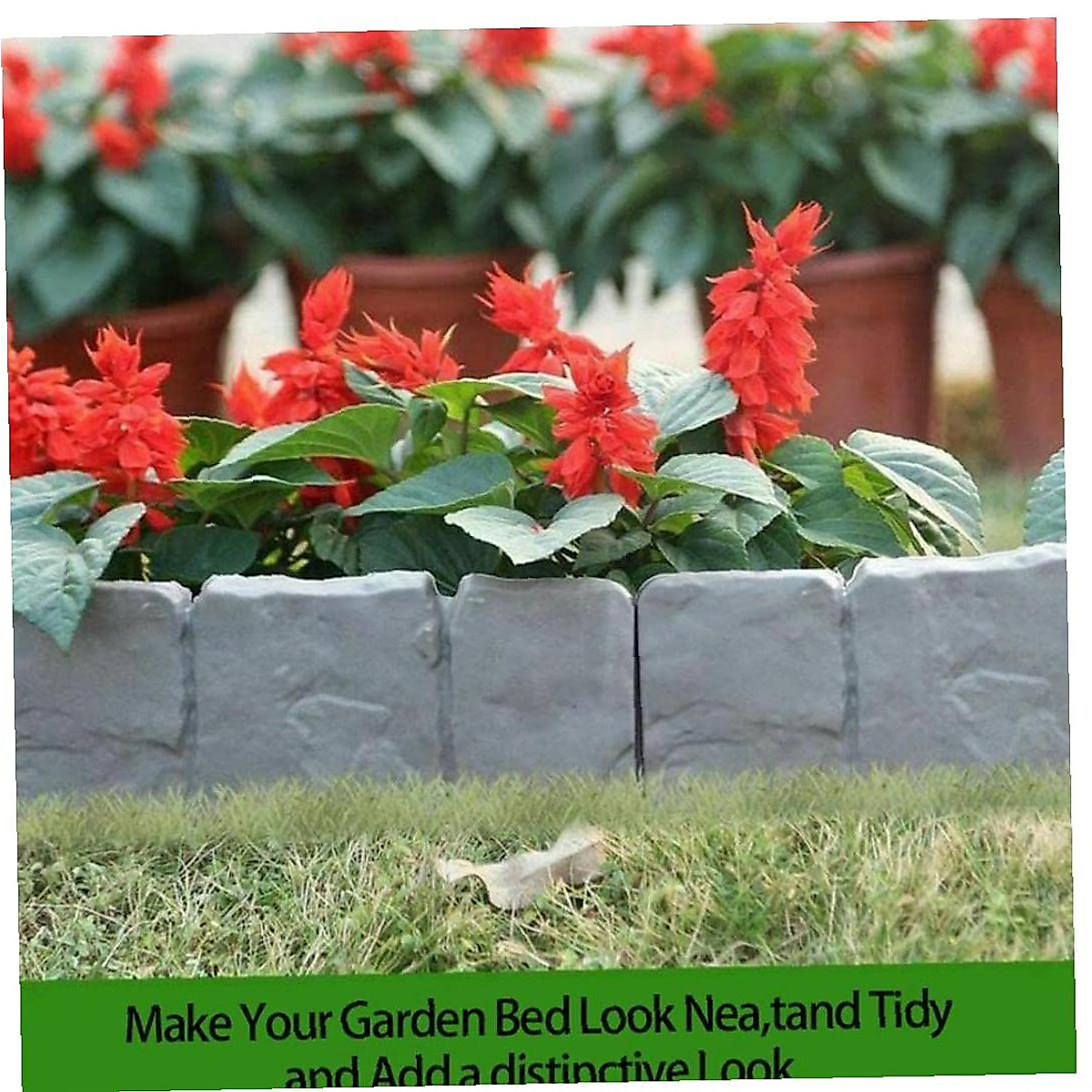 Onsinic 20pcs Lawn Stakes Garden Border Edging Stones Effect Fence Decorative Flower Bed Edging for Lawn Landscape