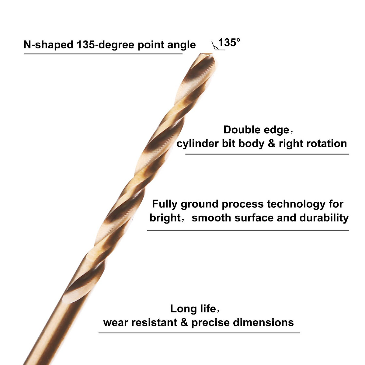 1/8" M35 Cobalt HSS Jobber Length Twist Drill Bit with Straight Shank,Heavy Duty, Pack of 10 PCS, Drilling for Cast Iron, Heat-Treated Steel, Stainless Steel and Other Hard Materials