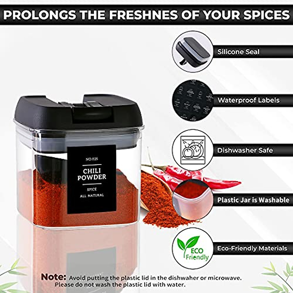 Spice Containers with Labels - 9 Pcs Large Plastic Tea Storage Containers with 148 Spice Labels and 9 Spoons - Square Airtight Spice Containers Set with black Lids for Kitchen Pantry Herbs,Coffee,Seasoning Organization