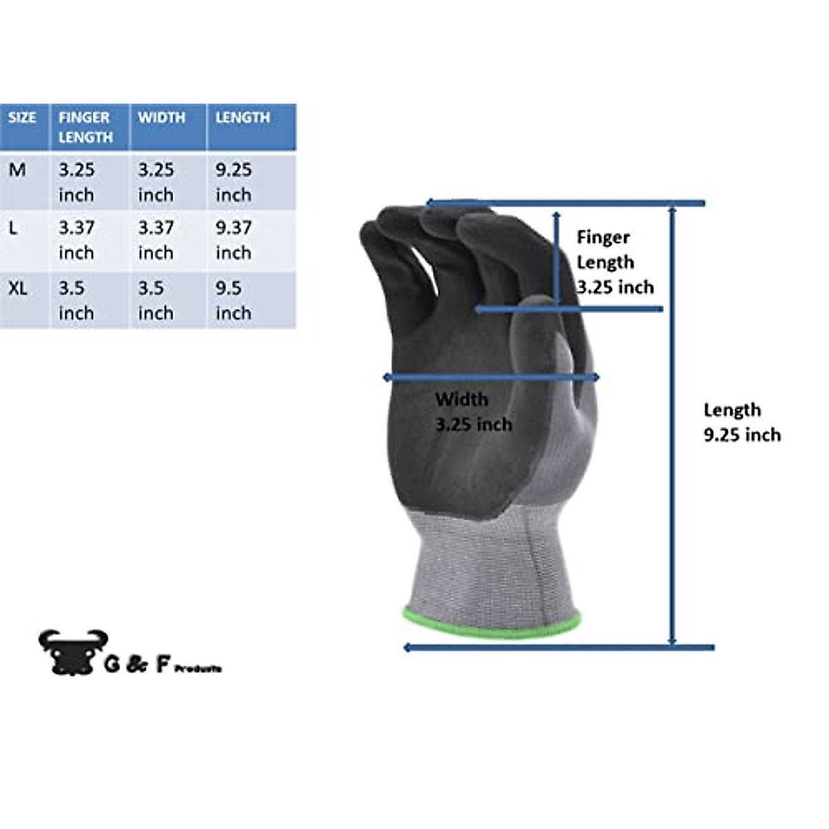 G & F Products Endurance Pro Seamless Knit Nylon Gloves with Micro Form Nitrile Grip, LARGE (Pack of 12) (1529L-DZ) Black