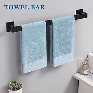 8-Piece Bathroom Hardware Accessories Set, Towel Bar Sets Include Towel Bar Towel Holder Toilet Paper Holder Towel Hook,16 inch Bath Accessories Kit，Matte Black,2 Pack
