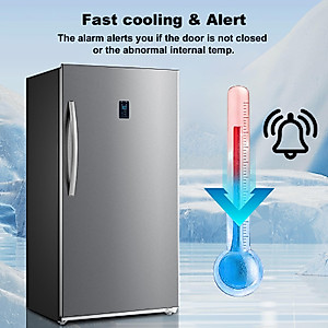 Techomey 17 Cu.Ft Upright Freezer, Stand Up Freezer Frost Free, Convertible Freezer/Refrigerator, Garage Freezer with Single Door, Quick Freeze, Stainless Steel