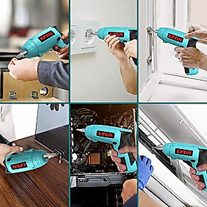 Small 4V Electric Screwdriver,Kiprim ES3 Cordless Screwdriver Tool with Rechargeable Battery,LED Front Light & Power Display Light for Home DIY Blue