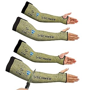 Schwer 2 Pairs MINI-SOFT Arm Protection Sleeves S081, ANSI A5 Cut Resistant Sleeves with Thumbhole, Flame Resistant Welding Sleeves for Work Kitchen, Farmer Sleeves for Gardening Arm Guards for Biting