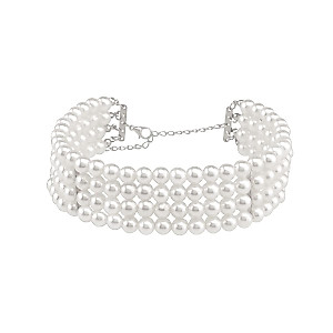 Multi Strand Faux Pearl Choker Necklace for Women 10.3 inches