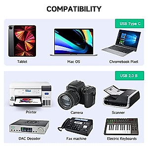 Deegotech Printer Cable, 6.6FT Nylon Braided USB B to USB C Printer Cable for MacBook Pro/Air, USB C MIDI Cable Compatible with iMac HP Epson Brother MIDI Controller Casio Digital Piano