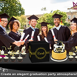 WNINK Black Card Box with Gold Foil Design, Gift Cards Receiving Box for Birthdays Party, Wedding Receptions, Bridal & Baby Showers, Graduations, Retirements, Anniversaries