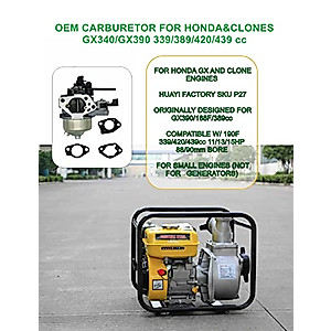 Huayi P27 Predator 420cc Carburetor 16100-ZF6-V01 for Honda and Clone GX390 GX340 11hp Predator 13hp Pressure Washer Snow Blower Mini Bikes