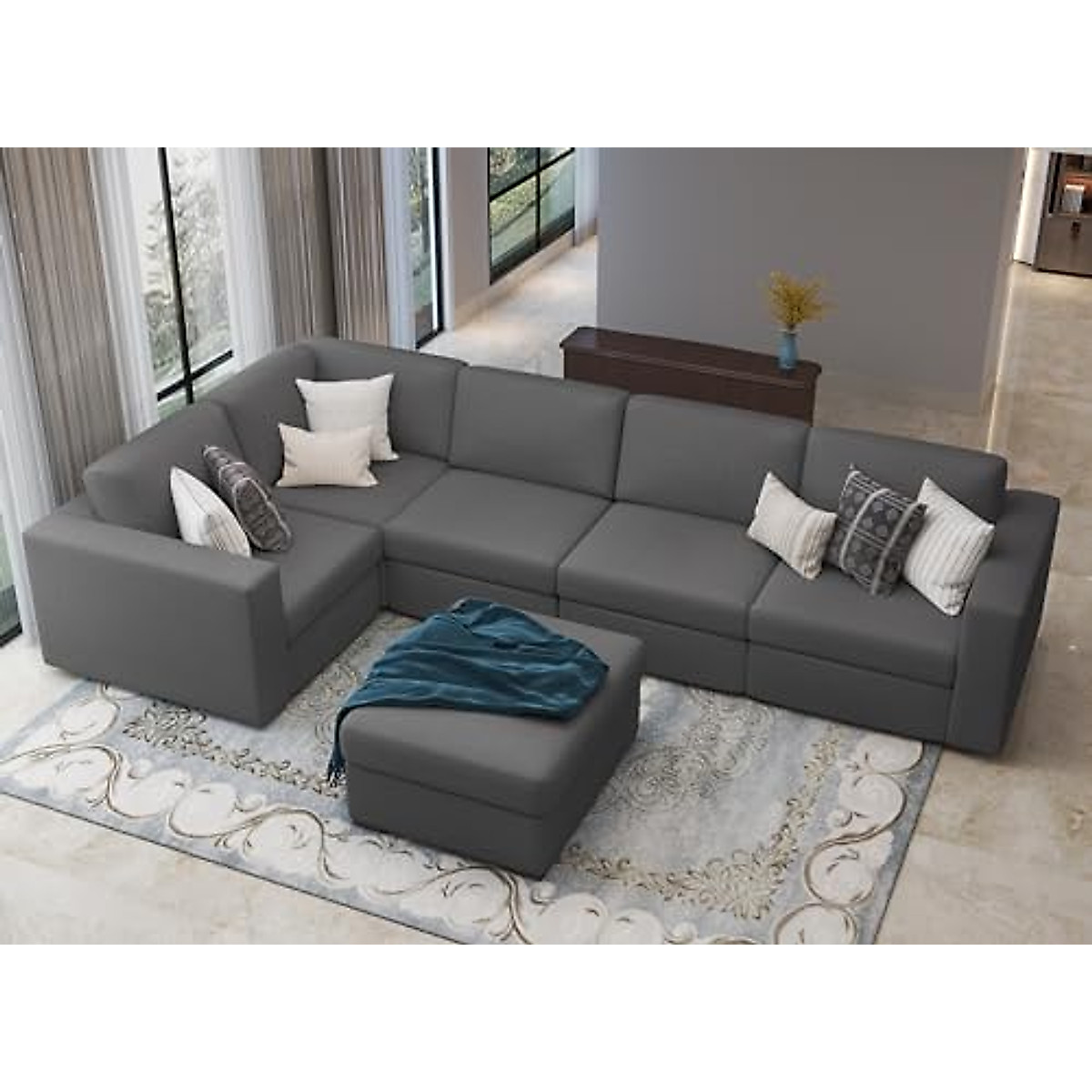 Sunrise Coast Modular Sectional Sofa Couche Convertible L Shaped Couches with Ottoman 127" Grey Large Sleeper Sofa Bed 6 Seat Sofa for Living Room