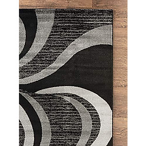 GLORY RUGS Modern Area Rug 5x7 Black Gray Swirls Carpet Bedroom Living Room Contemporary Dining Accent Sevilla Collection 4817A (5x7, Black)