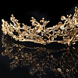 Aukmla Vintage Crown Baroque Gold Tiara Wedding Bridal Hair Accessories Headband for Women and Girls crown-71