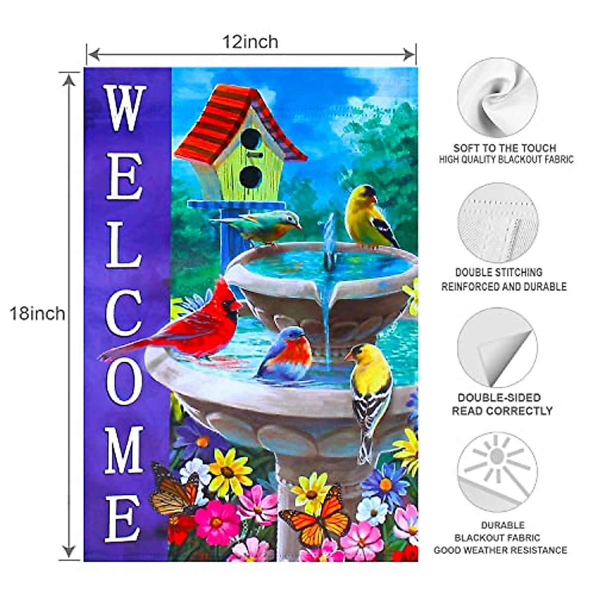 Welcome small garden flags birds Outside Vertical Double Sided Garden flags for all seasons Cardinal Birdhouse, winter Bird Yard Flags