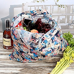 KINGMAS Reusable Grocery Bags, Set of 5 Eco-Friendly Folding Tote Shopping Bag fits in Pocket, Washable/Durable/Waterproof Nylon holds Heavy Duty Groceries Bags