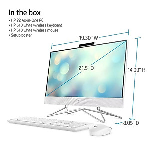 HP All-in-One Desktop, 21.5" FHD Screen, Intel Pentium Silver J5040, 16GB RAM, 512GB PCIe SSD, HD Webcam, HDMI, Media Card Reader, Wi-Fi, Wireless KB & Mouse, Windows 11 Home, White