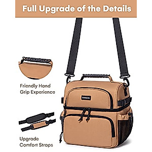 Artelaris Lunch Bag for Men Women, Dual Compartment Insulated Lunch Bag, Large Double Deck Leakproof Cooler Tote Bag with Side Pockets & Shoulder Strap Lunch Box for Picnic Work Camping Fishing