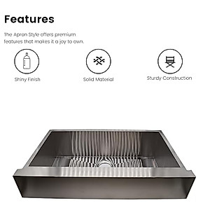 Generic Pius-36"" Farmhouse Square Front Single Bowl Kitchen Sink in Stainless Steel, Large, FARMSINK2