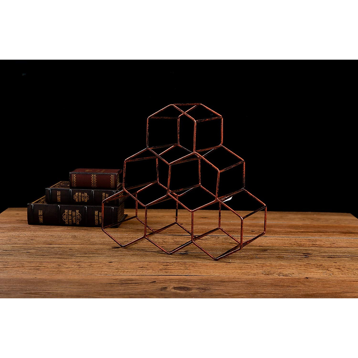Asian Home Geometric Hexagon 6 Bottle Desktop Wine Rack Freestanding Countertop Bottle Holder for Wine Storage, Metal, Copper