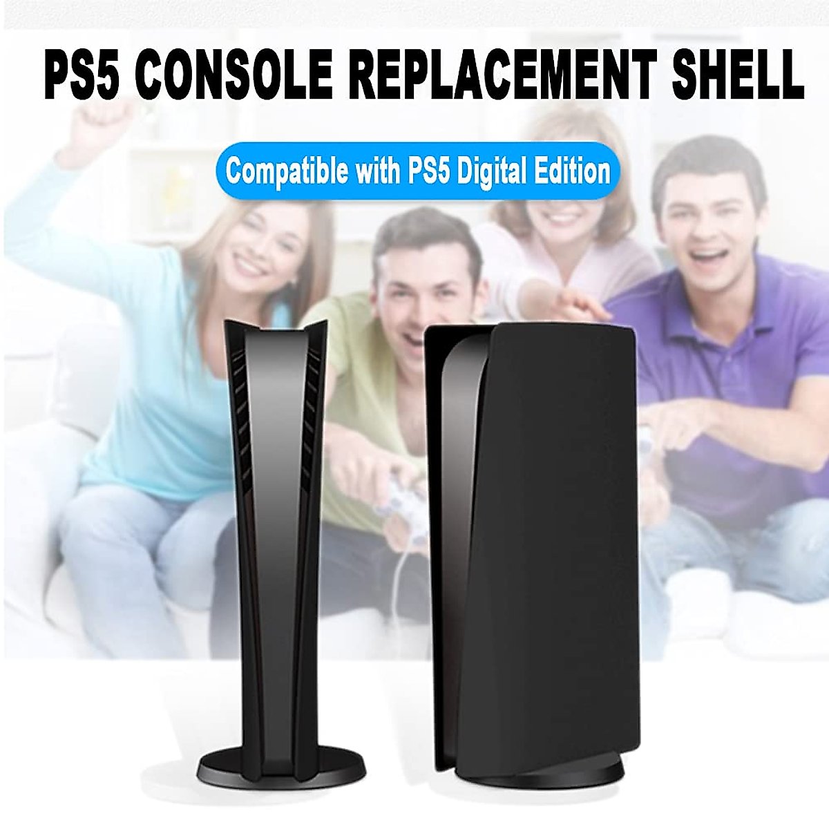 PS5 Console Replacement Shell, Megadream Hard ABS Shockproof Anti-Scratch Dustproof PS5 Console Case Cover Replacement Plate Shell for PS5 Console Digital Edition (Black)