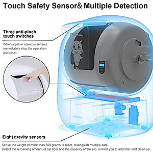 Pet Daddy Self Cleaning Cat Litter Box, Automatic Fully Enclosed Cat Toilet with Anti-Pinch Sensor, Easy to Clean by One-Button, Waterproof Hood Automatic Cat Litter Box for Cats Below 18lb