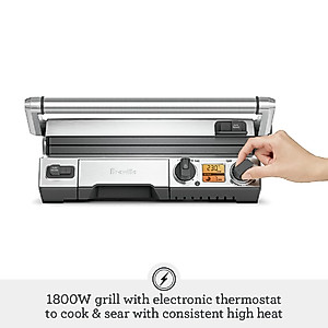 Breville BGR820XL Smart Grill, Electric Countertop Grill, Brushed Stainless Steel., 14" x 14" x 5 3/4"