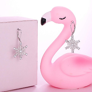 S925 Sterling Silver Snowflake Snow Dangle Drop Leverback Clasp Earrings for Women