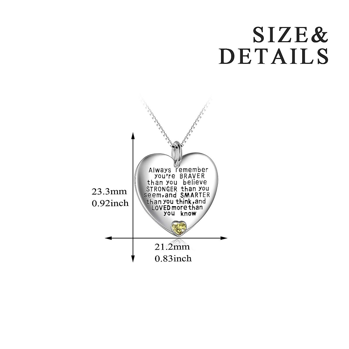 YFN Sterling Silver Always Remember You are Braver Than You Believe Jewelry Pendant Necklace Inspirational Gifts (November)