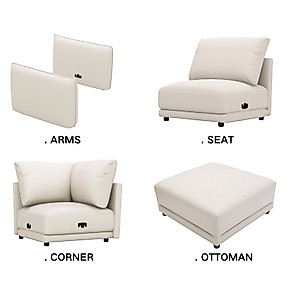 DAYALANE L Shaped Sectional Sofa, PU Leather Modular Covertible Sectional Couch with Arms, Modern Deep 4 Seat Couch Upholstered Sofa for Living Room, Studio, Office, Apartment, Off White