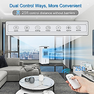 Portable Air Conditioners, Fast Cooling Evaporative Air Cooler, Portable AC for Room w/Lock, 4 Mode/3 Speed/Timer, 1.5 Gal Swamp Cooler with Remote, Windowless Air Conditioner for Bedroom Garage