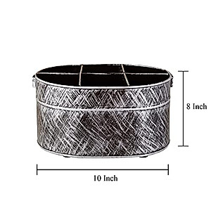Black & Silver Metalic Caddy Plain 10.5 x 8 x 5 - Galvanized Metal Organizer for Kitchen Counter - Comfortable Wooden Handle /Indoor/Outdoor Storage For Flatware, Condiments, Party Cutlery, Arts