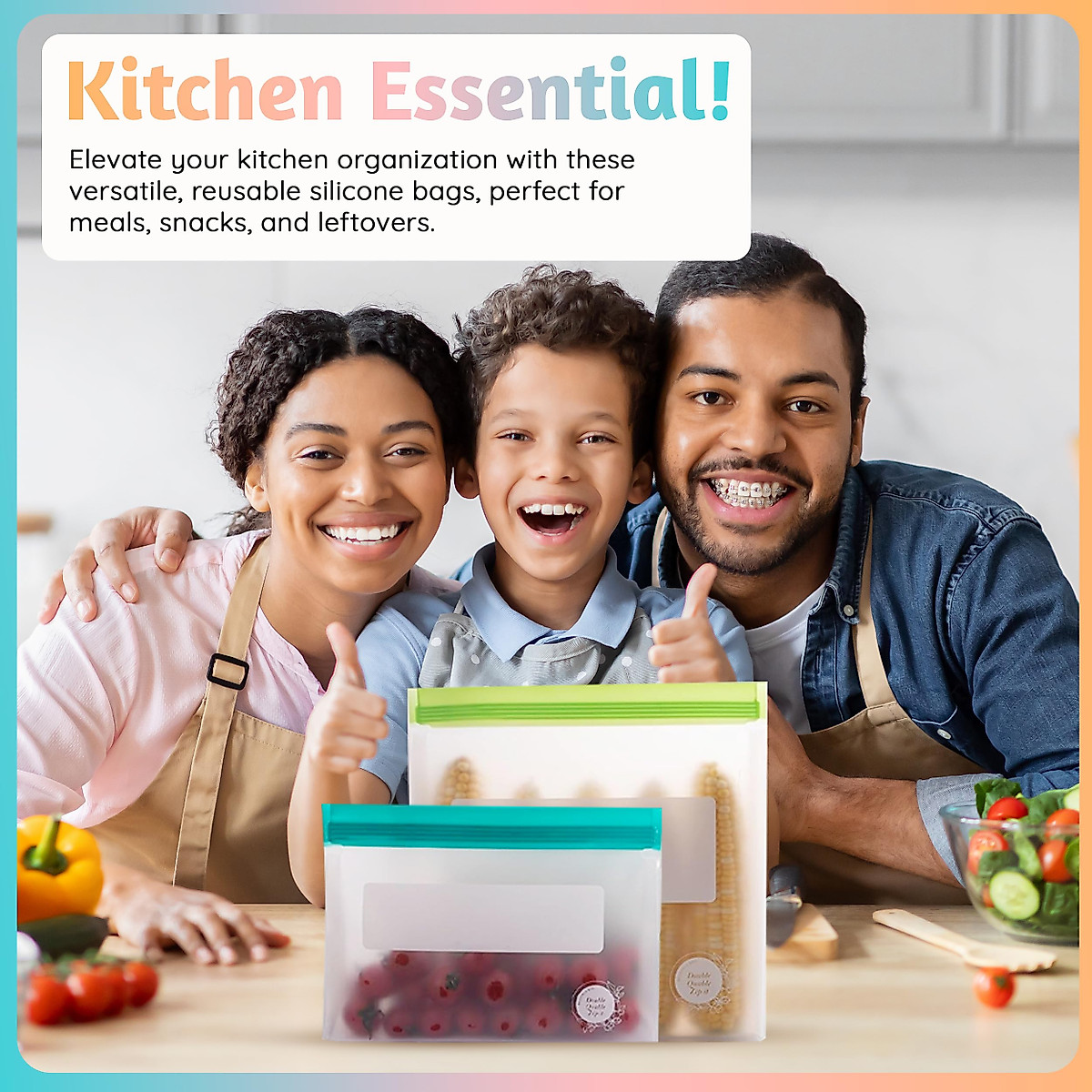 Reusable Silicone Food Storage Bags – 21-Pack Stand-Up, BPA-Free, Freezer, Dishwasher Safe & Eco-Friendly – 4 Gal, 6 L, 7 M, 3 S + Rack – Airtight Leakproof, Organization and Storage Bags (Multicolor)