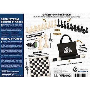 WE Games Best Value Tournament Chess Set w/ a Green Roll Up Vinyl Board, Plastic Pieces & Bag