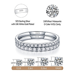 IMOLOVE Moissanite Wedding Band, Wedding Rings for Women, 0.42 ct D Color VVS1 Lab Created Diamond Sterling Silver Rings Half Eternity Stackable Engagement Ring Anniversary Band Size 3-13-7-0.42ct