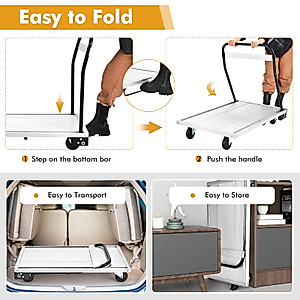 Goplus Folding Aluminum Platform Cart, 770 Lbs Moving Platform Truck Hand Cart with 360 Degree Swivel Wheels and Non-Slip Platform Surface, Flatbed Push Cart Dolly