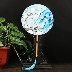PHONME Decorative Folding Fans Ancient Fan，Chinese Style Hanfu Long-Handled Round Fan, Hanfu Shooting Handheld Fans for Film and Television Shooting Gift Hand Fan Vintage Style (Color : C)