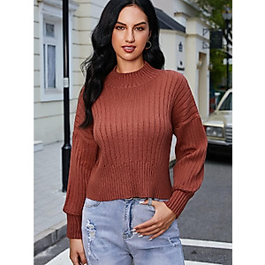 ZAFUL Women's Mock Neck Sweater Drop Shoulder Knit Ribbed Hem Crop Pullover