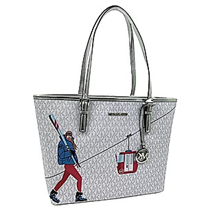 Michael Kors MK Jet Set Girls JST Medium Signature Carry all Tote Logo Bag (Bright White multi)