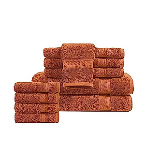LANE LINEN 100% Cotton Bath Towels Set of 10, 2 Large Bathroom Towels, 4 Soft Hand Towels for Bathroom, 4 Wash Towels, Large Gym Shower Towels Hotel Quality, Absorbent Towels Quick Dry - Tiger Lily