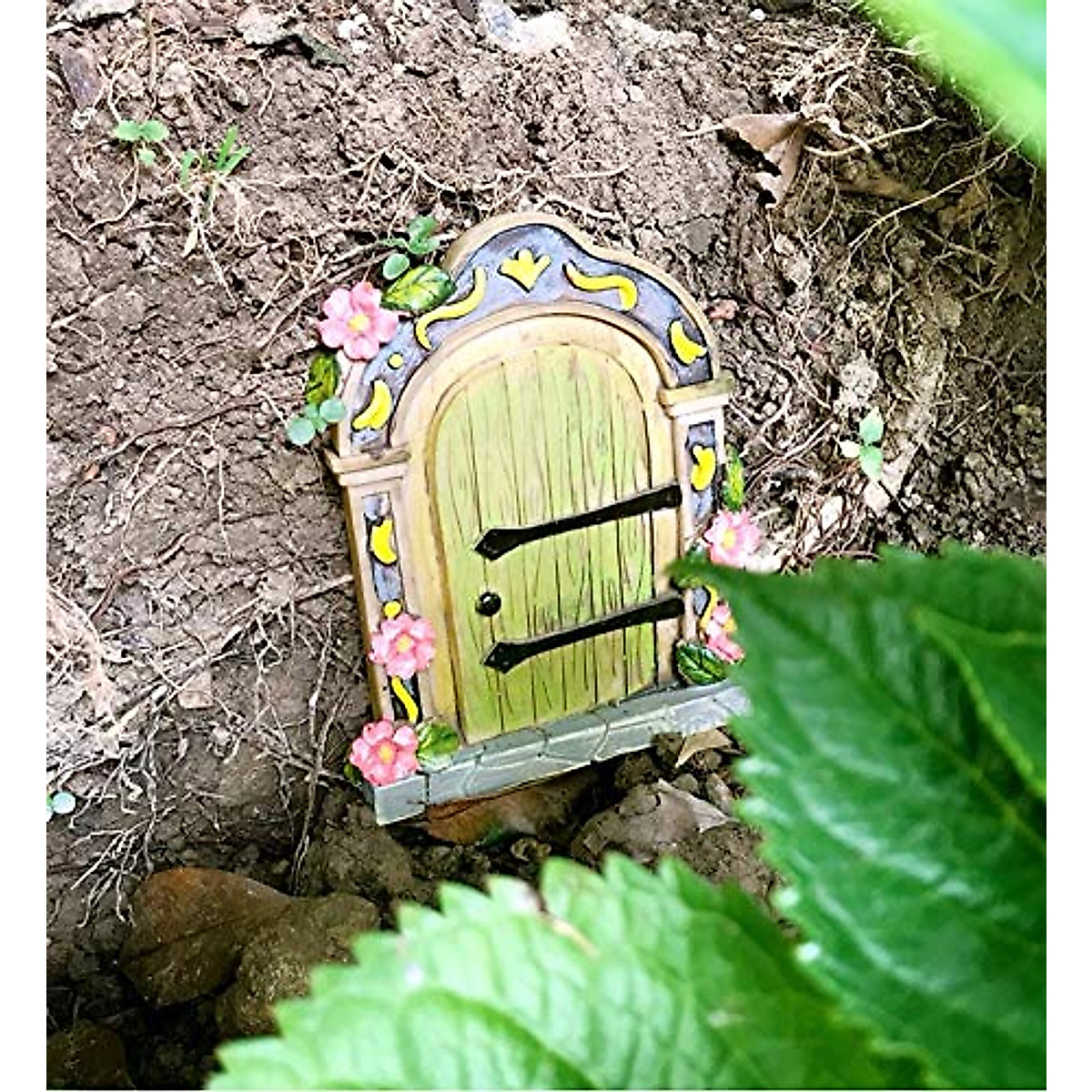 MUAMAX Fairy Garden Door Accessories Fairy Doors Wall Outdoor Mystical Miniature Garden Door for Tree Trunk (Green)