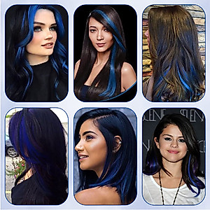 20 Inch Colored Hair Extensions Party Highlights Straight Colorful Clip In Hair Extensions Synthetic Rainbow Hairpieces for Girls Kids Gift(10Pcs Blue)