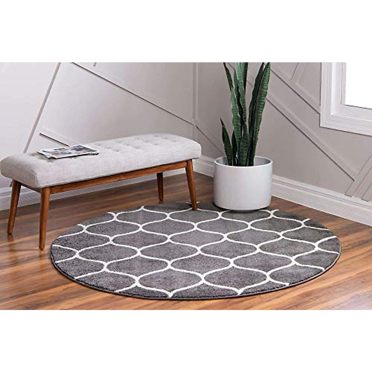Unique Loom Trellis Frieze Collection Area Rug - Rounded (6' Round, Dark Gray/ Ivory)
