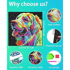 AyuqEjus Diamond Art Kits for Kids,4 Pack Diamond Art for Kids, Arts & Crafts for Kids Ages 8-12,Gem Art 5.9" X 5.9" (Cat Tiger Dog)