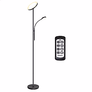tomons Dimmable Floor Lamp, Bright Tall Mother-Daughter Light Torchiere Sky LED Torchiere with Remote Controller, Stepless Dimming, 3 Color Temperatures, Modern Industrial Living Room, Bedroom - Black