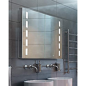 Bathroom Medicine Cabinet, Aluminum, Recessed/Surface Mount, 30" x 30", 2 Door, Mirrored w/LED