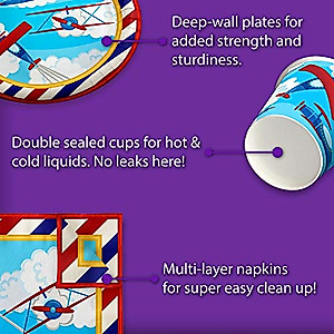 Airplane Birthday Party Supplies Set Plates Napkins Cups Tableware Kit for 16