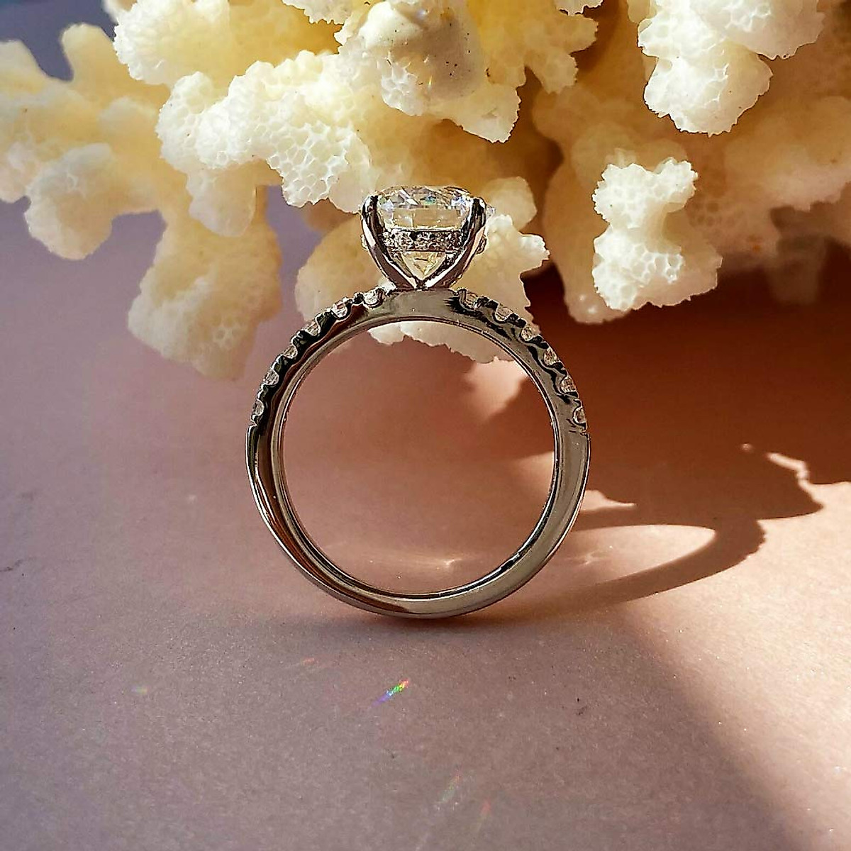 Precision Cut Zircon 2 Ct Round-cut Halo Bridal Ring 925 Silver Accented Brilliant Solitaire Engagement Ring (Silver, 7)