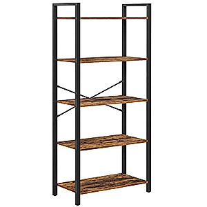 VASAGLE ALINRU Bookshelf, Bookcase, 5-Tier Storage Rack with Steel Frame, for Living Room, Office, Study, Hallway, Industrial Style, Rustic Brown and Black ULLS061B01
