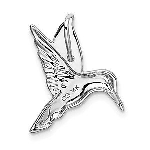 Solid 14k White Gold Open-Backed Hummingbird Chain Slide Pendant Charm - 19mm x 18mm