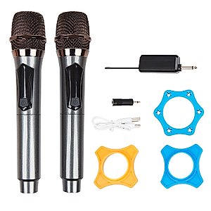 Wireless Microphone, UHF Dual Cordless Metal Dynamic Mic System with Rechargeable Receiver, for Karaoke, Church, Speech, Wedding, Party Singing,Class(200 ft Range)-Auto Connect