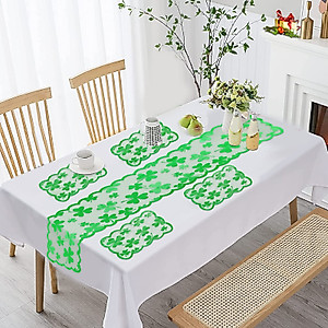 St. Patrick's Day Table Runner 11.8"x70.8",with 4 PCS Placemats,Green Clover Table Placemats for St Patricks Day Decorations,Spring Party Decoration,Decor Supplies