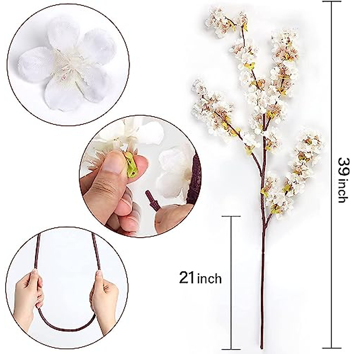 Sunm Boutique Silk Cherry Blossom Branches, Artificial Cherry Blossom Tree Stems Faux Cherry Flowers Vase Arrangements for Wedding Home Decor, Set of 3
